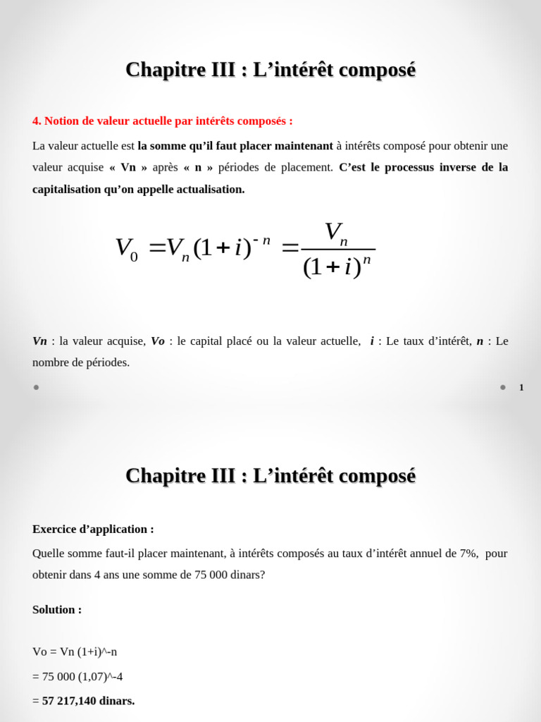 Section 4 Notion de valeur actuelle par intérêts composés | PDF | Centre d'intérêt | Argent