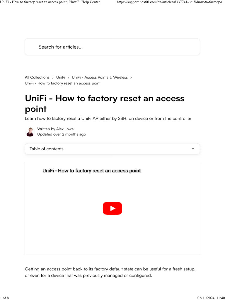 Factory Reset UniFi Access Point Guide | PDF | Wireless Access Point ...