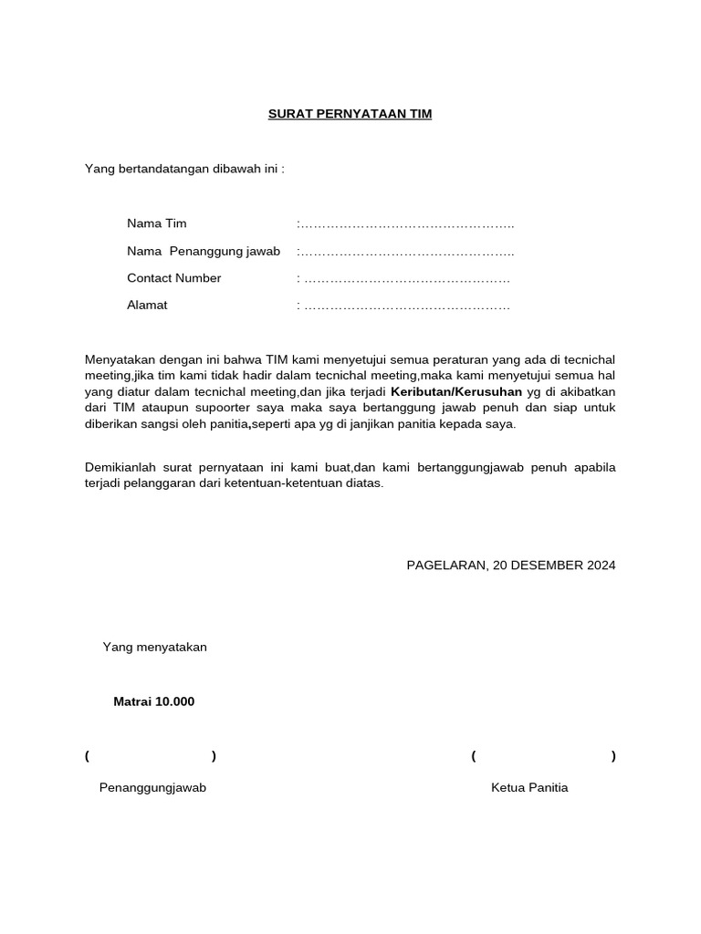 SURAT PERNYATAAN DAN FOTO PEMAIN | PDF