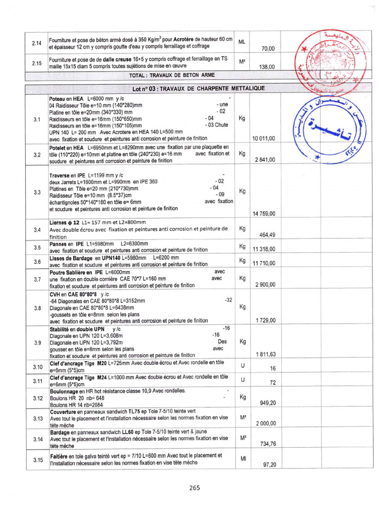 Devis Quantitatif Charpente Metallique | PDF
