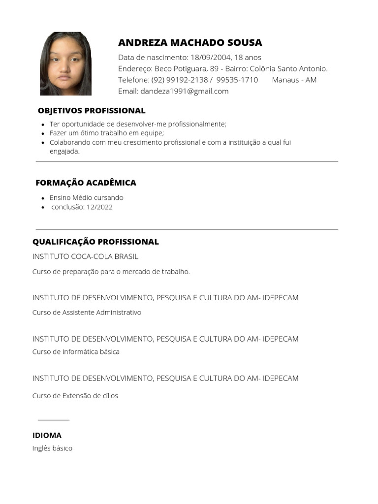 Andreza Machado Curriculo 1 | PDF