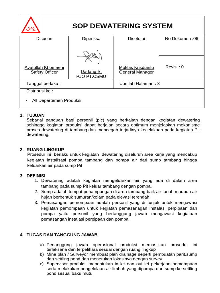 SOP Dewatering REv - MFA | PDF
