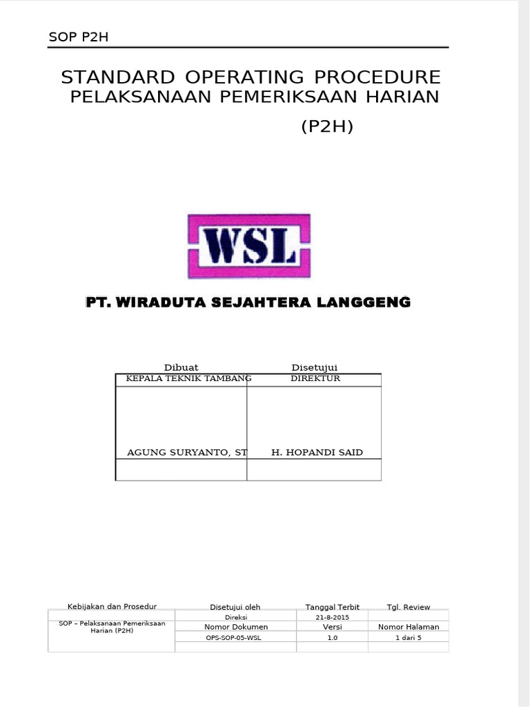 Sop p2h Dokumen | PDF