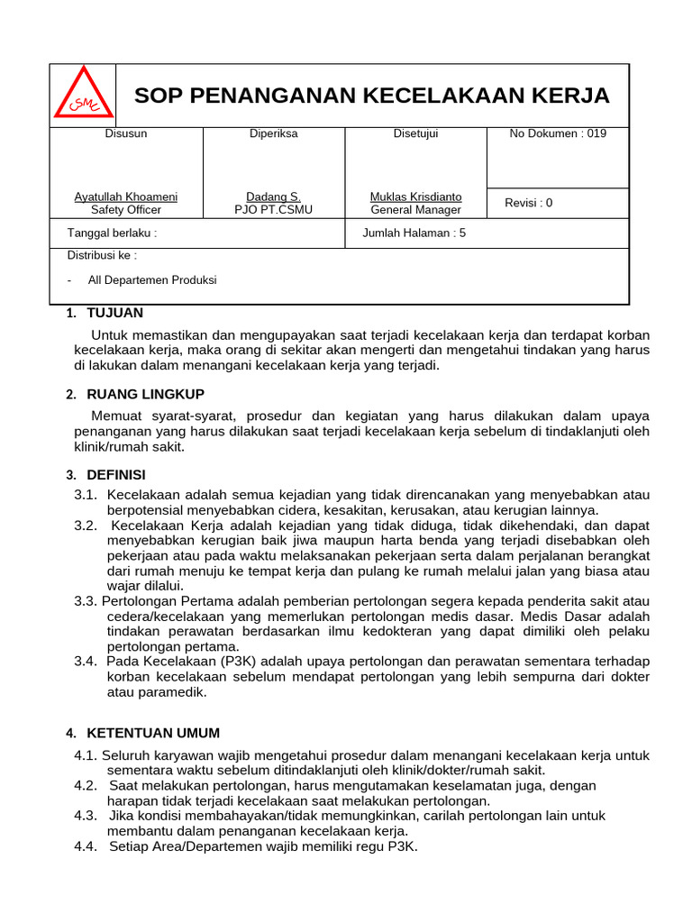 SOP Penanganan Kecelakaan Kerja | PDF
