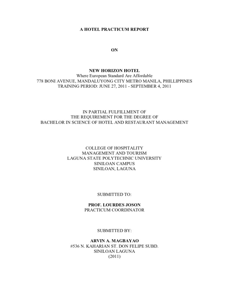 OJT Narrative Report: Hotel Housekeeping | PDF | Menu | Employment