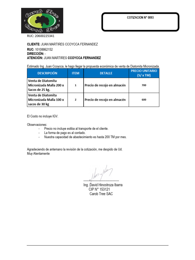 Propuesta #0093 Venta de Diatomita | PDF