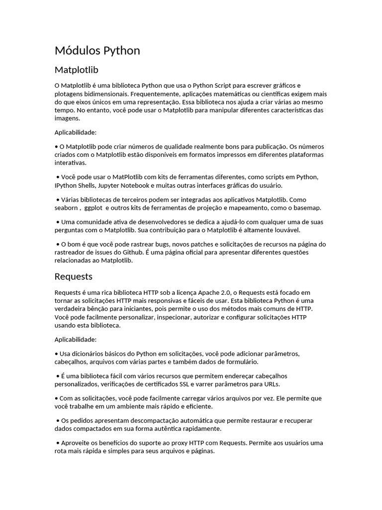 Bibliotecas Python: Matplotlib e Requests | PDF | Python (linguagem de ...