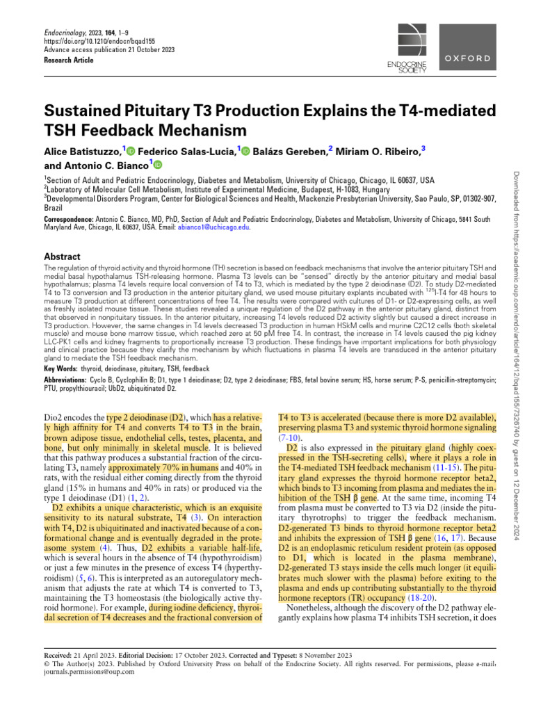 T4's Role in TSH Feedback via Pituitary T3 | PDF | Thyroid Stimulating ...