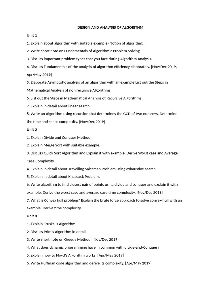 Daa Important Questions | PDF | Algorithms | Algorithms And Data Structures