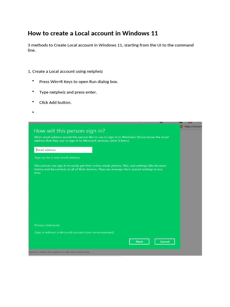 How To Create A Local Account in Windows 11 | PDF