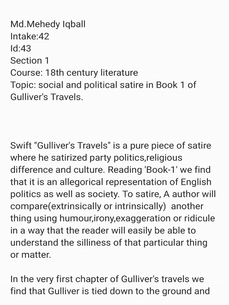Satire of Gulliver's Travels, JSL Mam | PDF