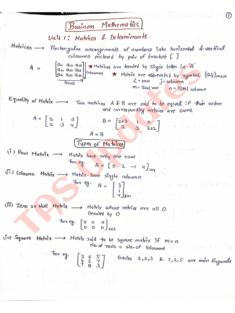 Matrices_and_Determinants_Unit_1_Business_Mathematics_Semester_3 | PDF