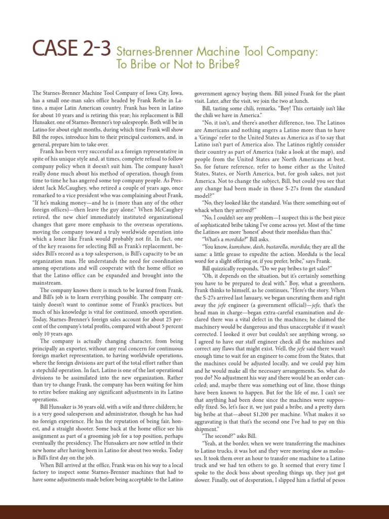 case_2_3_Starnes_Brenner_Machine_Tool_Company | PDF | Bribery