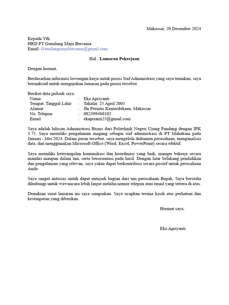 CV DAN SURAT LAMARAN PEKERJAAN | PDF