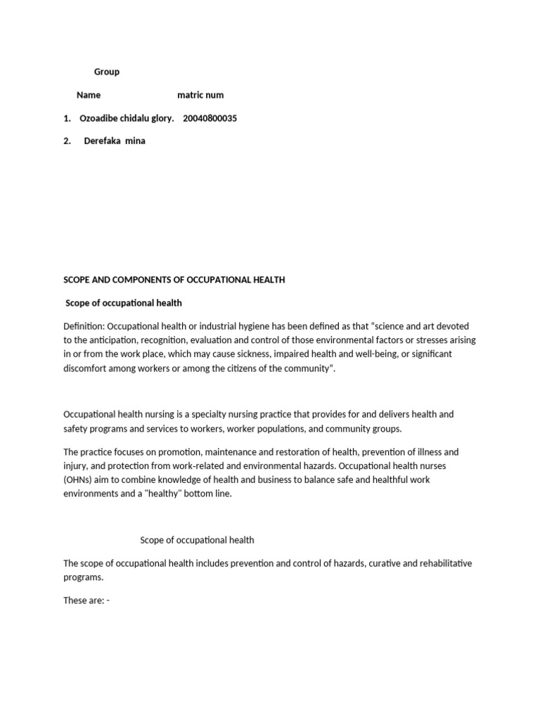 Ozoa Ozoa Component's of Occupational Health | PDF | Occupational ...