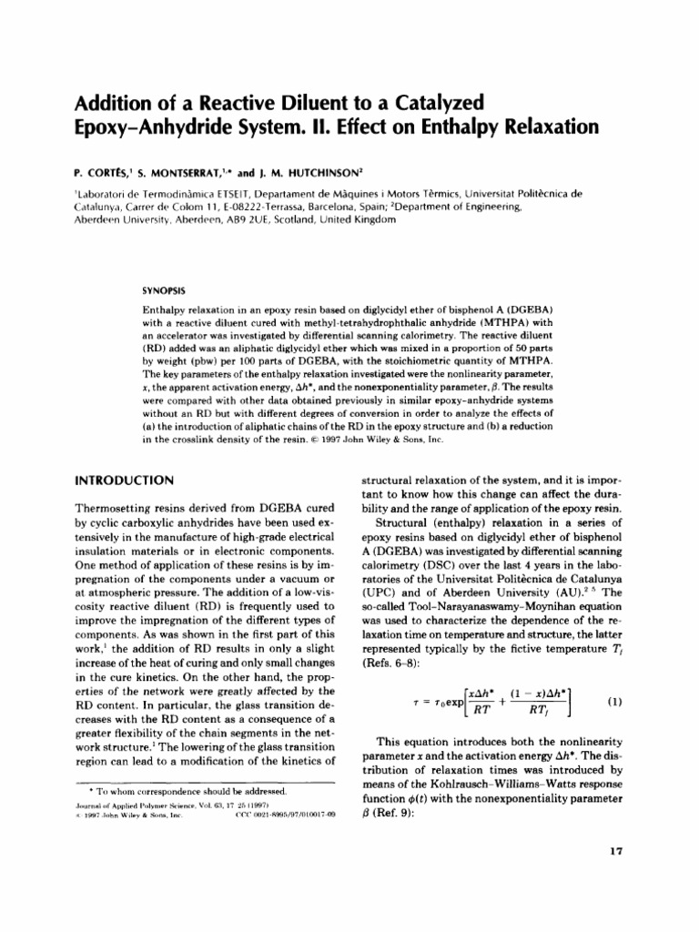 Addition of A Reactive Diluent To A Catalyzed Epoxy-Anhydride System ...
