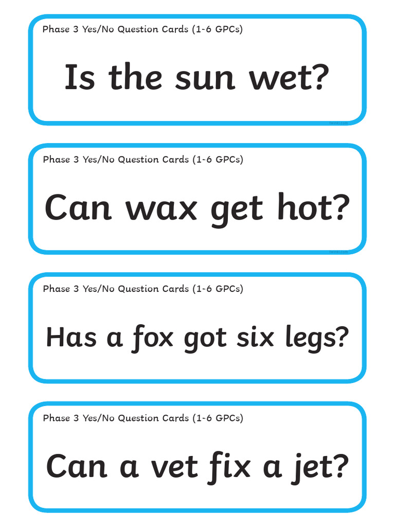 Phase 3 Yes No Question Cards | PDF