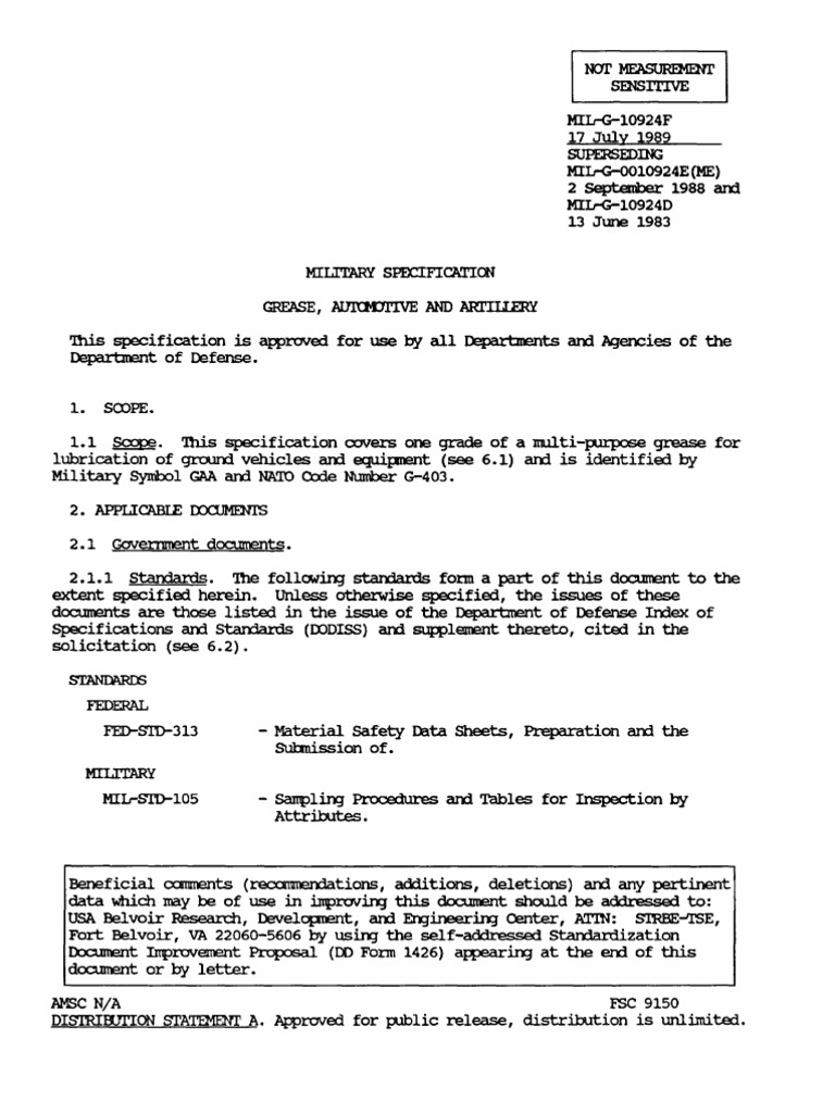 MIL-G-10924 Specifications Document | PDF
