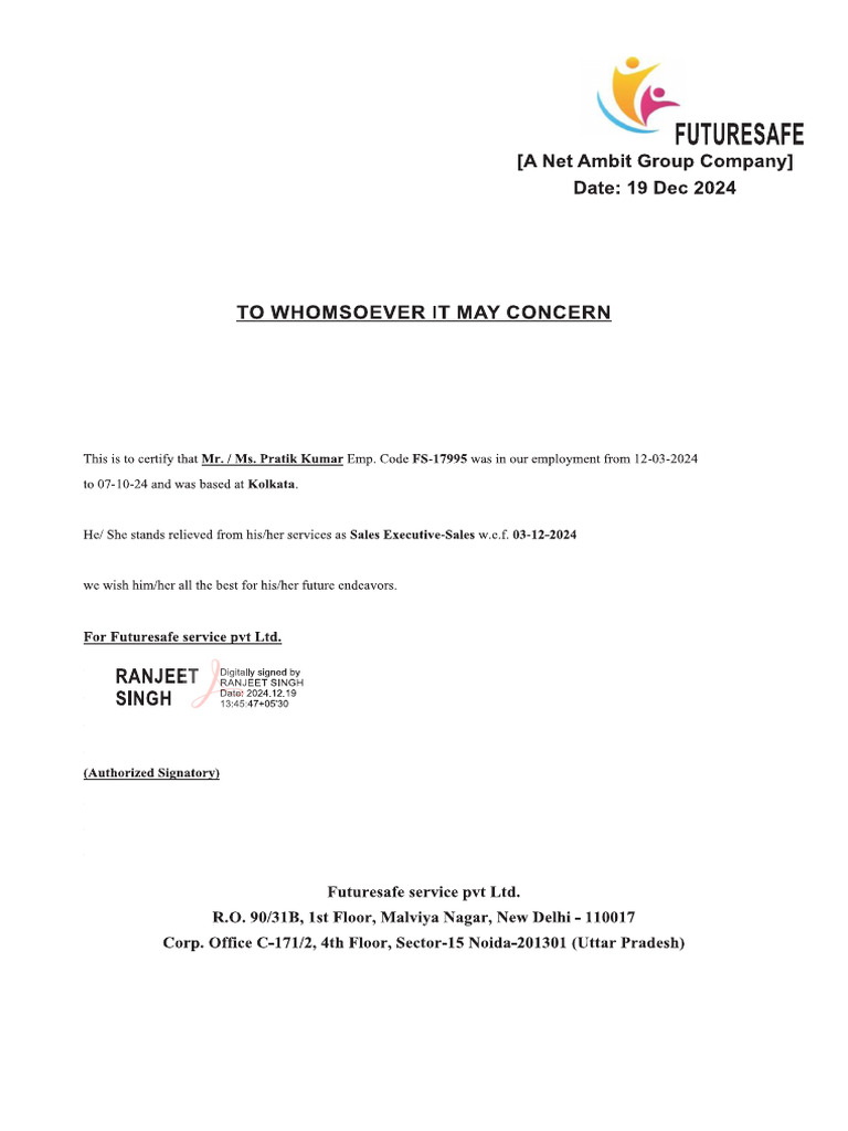 Reliving Letter - FS-17995 | PDF
