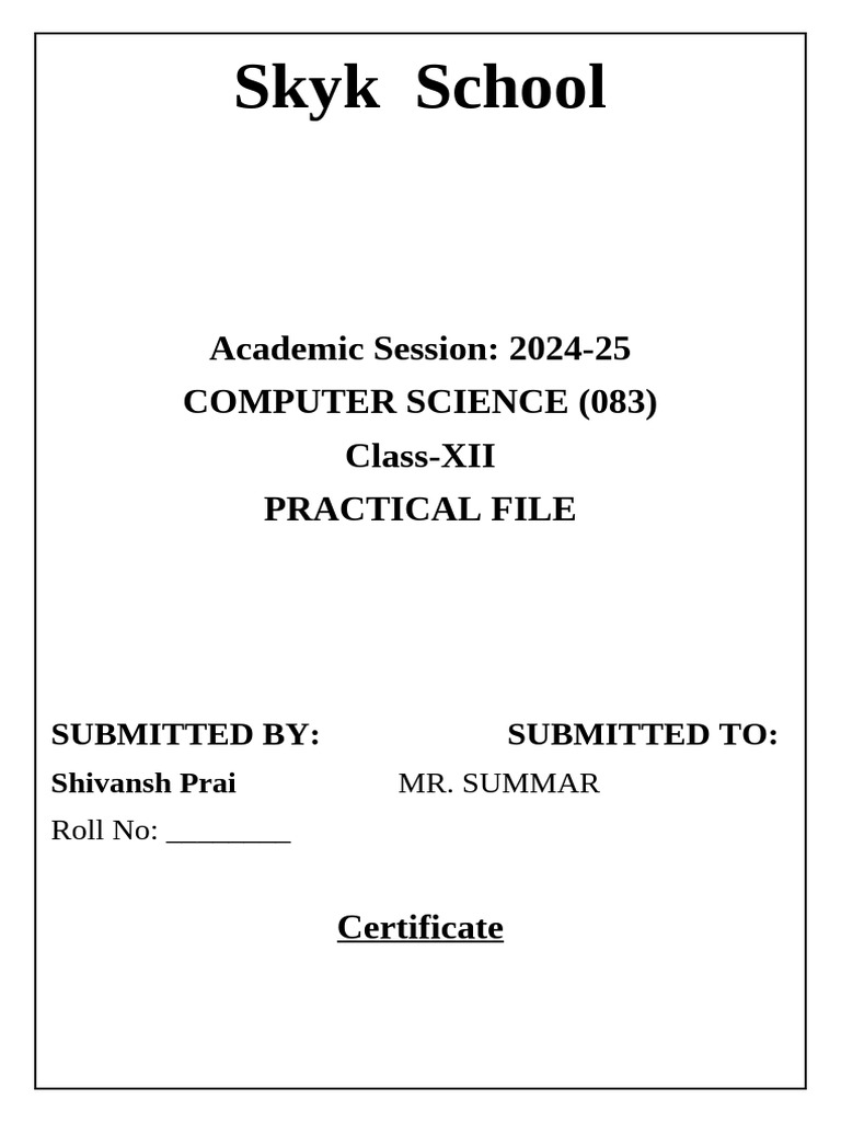 Computer Science Practical File 2024-25 | PDF