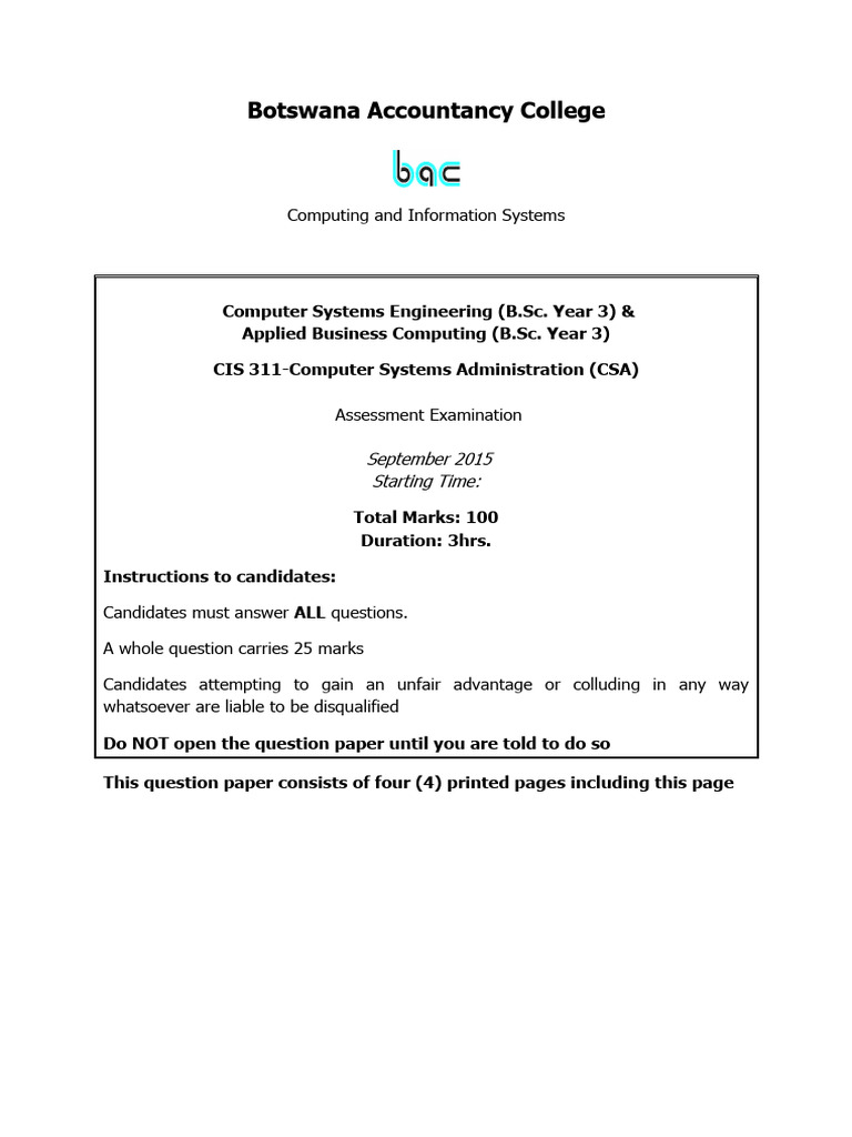 CSA Assessment Examination September 2015 | PDF | Channel Access Method ...
