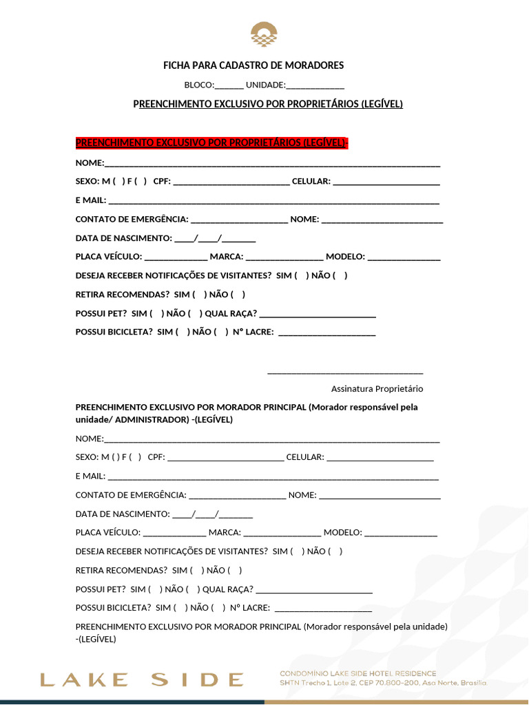 Ficha de Cadastro de Moradores | PDF