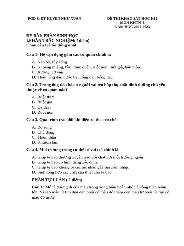 Thi KS kì 1 KHTN 8( 2023-2024) | PDF