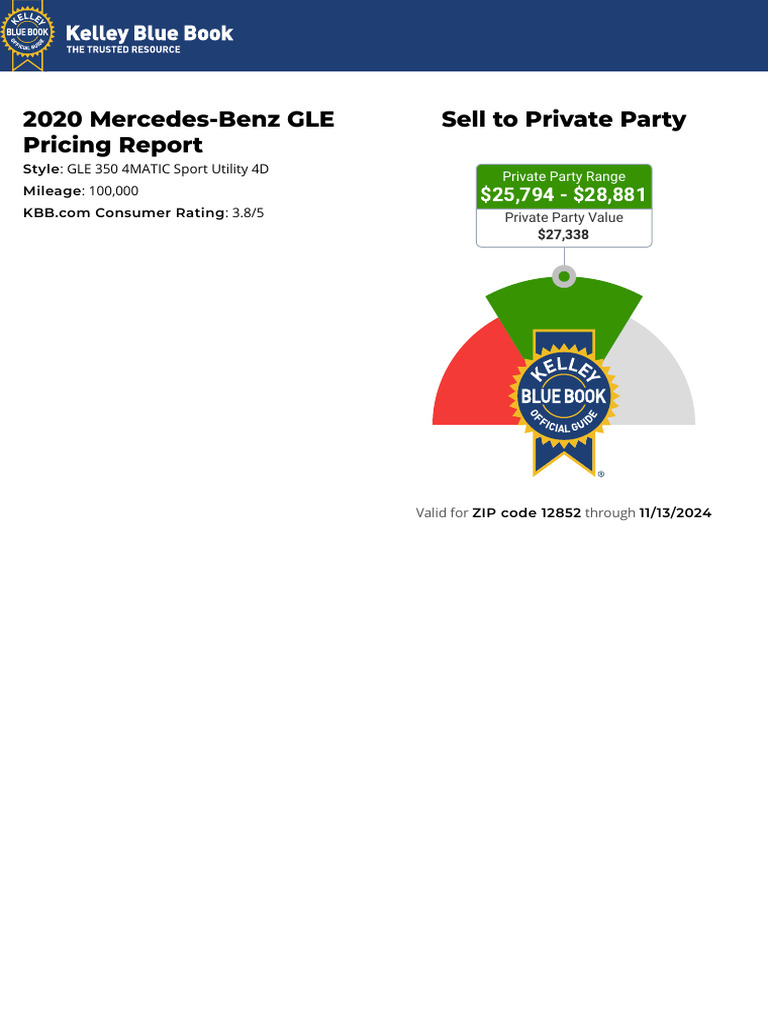 2020 Mercedes-Benz GLE GLE 350 4MATIC Sport Utility 4D Trade in Values _ Kelley Blue Book | PDF ...