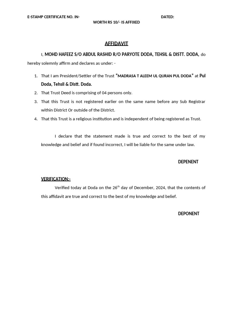 Affidavit Trust | PDF | Affidavit | Legal Procedure