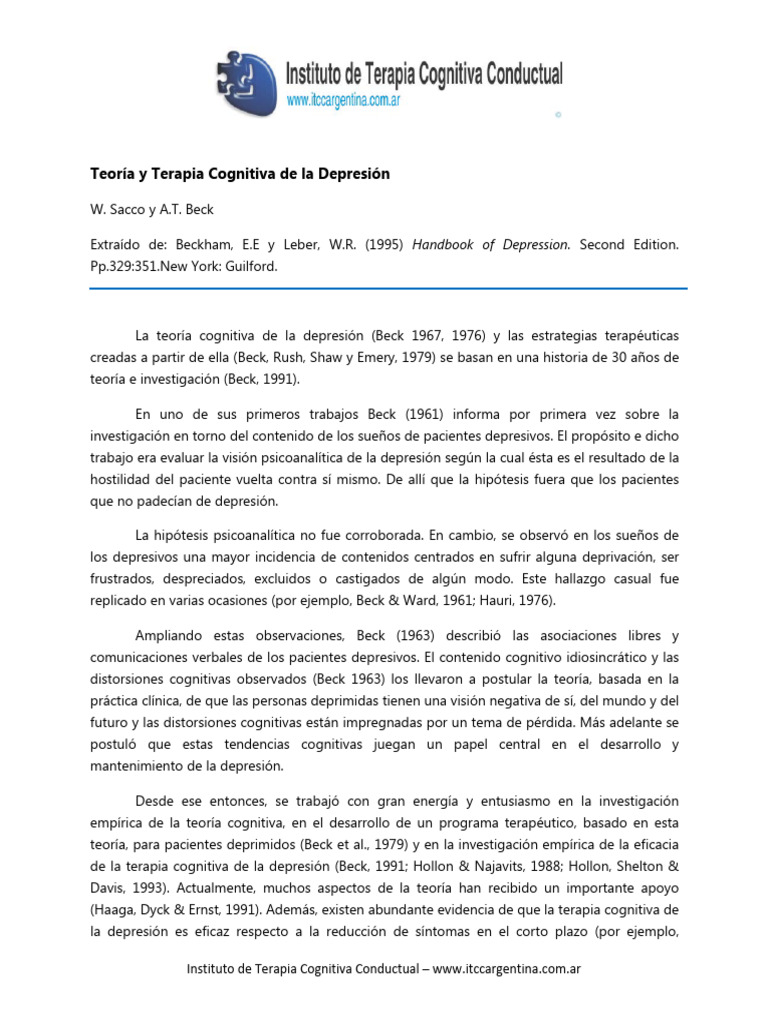 Tema 3 - Terapia Cognitiva de La Depresión - Aaron Beck | PDF | Terapia cognitiva | Pensamiento