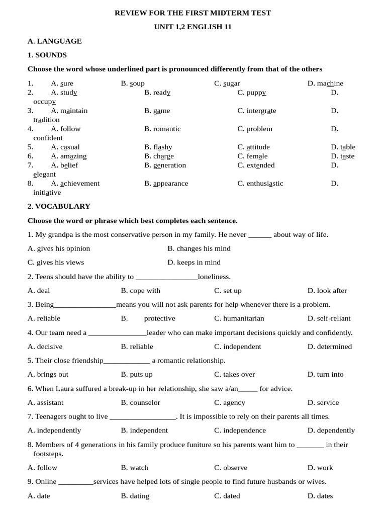 Review For The First Midterm Test | PDF | Adolescence