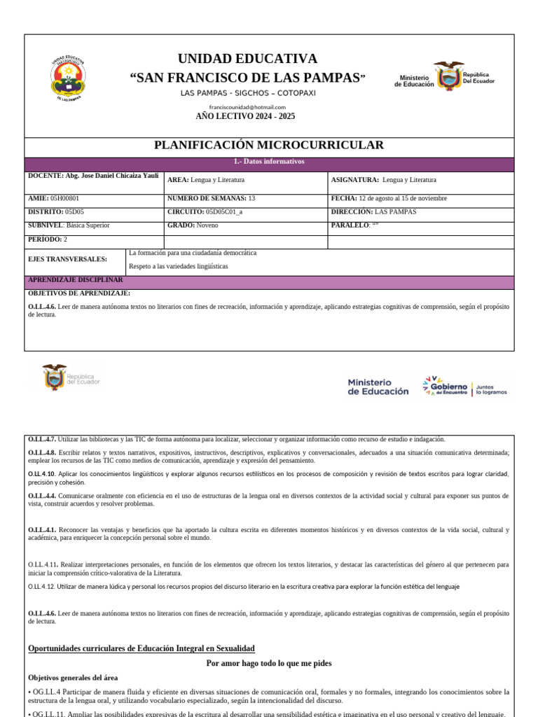 Planificación Noveno B | PDF | Comunicación | Aprendizaje