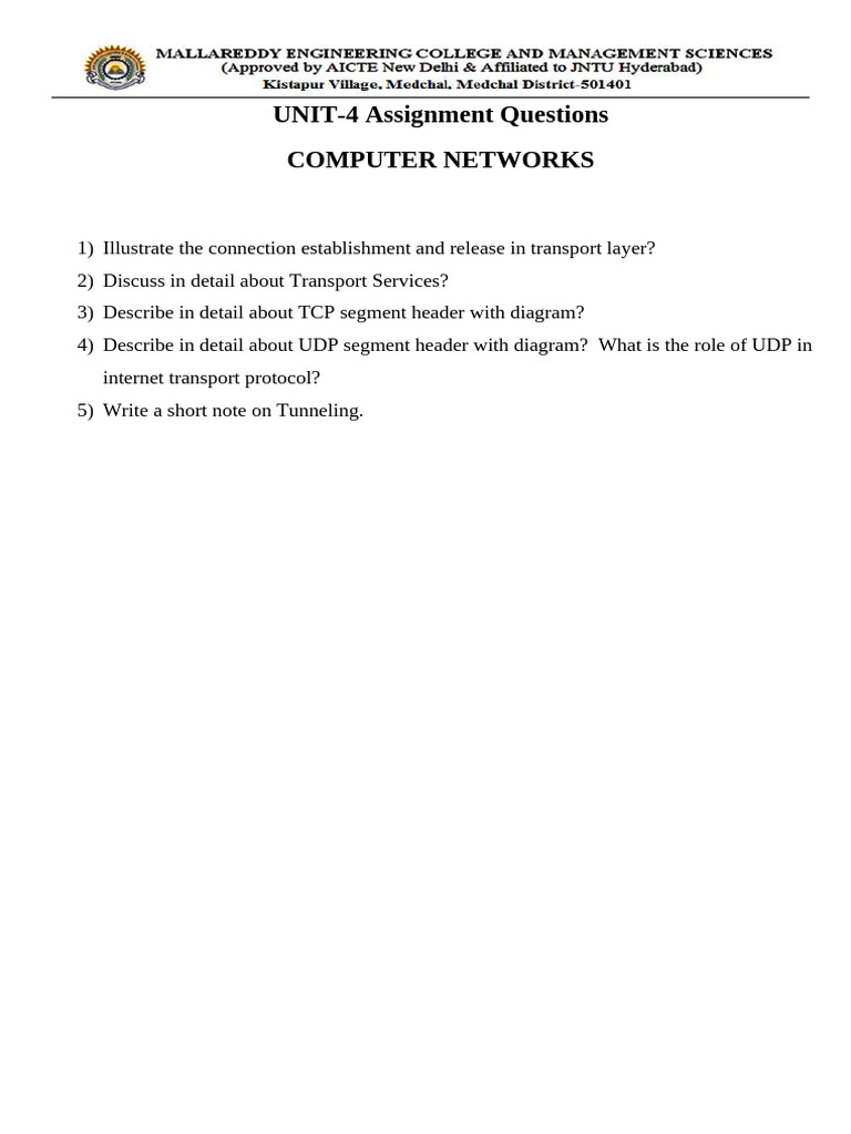 CN UNIT-4 Assignment Questions | PDF
