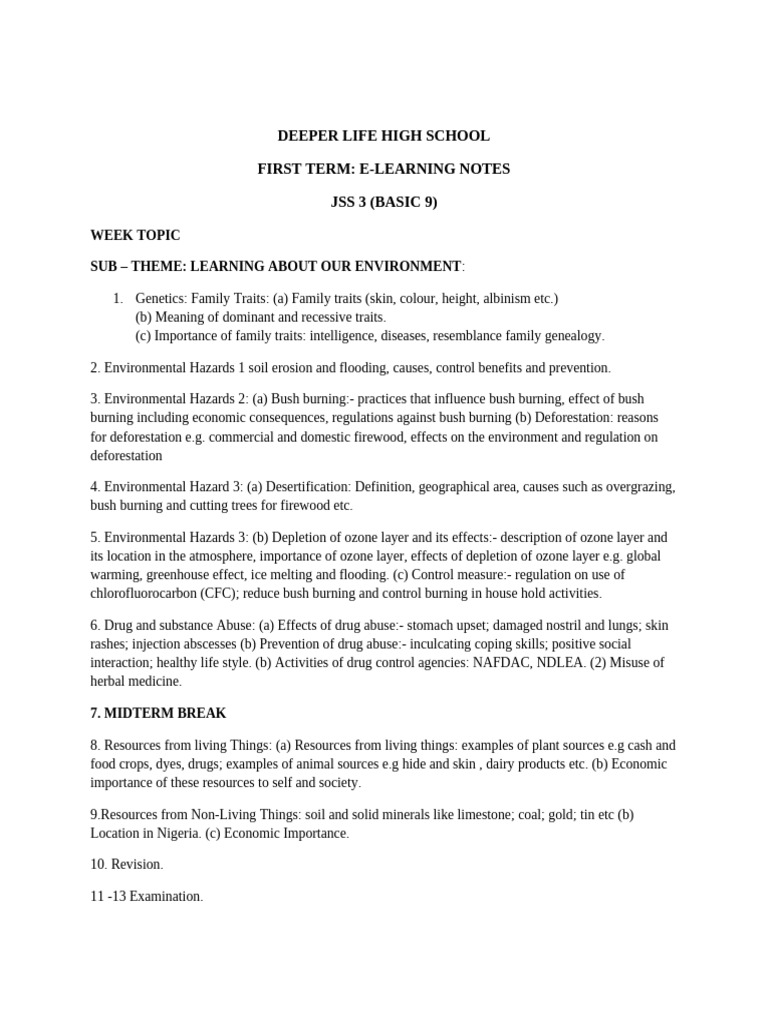 NEW JSS3 Basic SC 1st Term E-Note Revised 2017 | PDF | Erosion | Soil