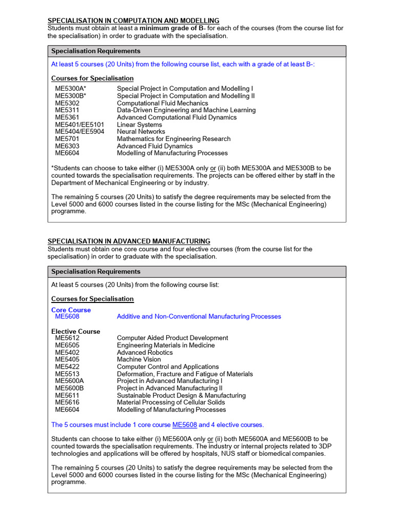 MSc Specialisation Course Requirements | PDF | Mechanical Engineering ...