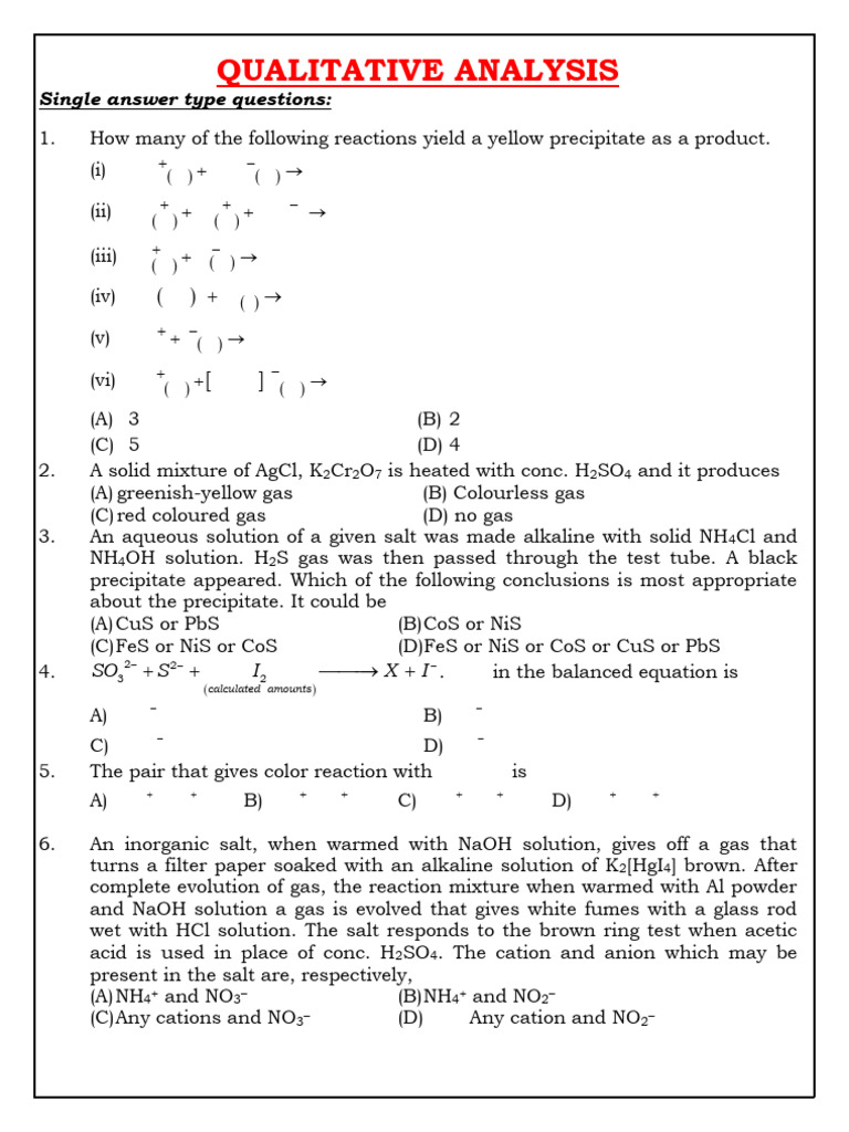 QUALITATIVE ANALYSIS Single Q | PDF | Chemical Substances | Chemistry