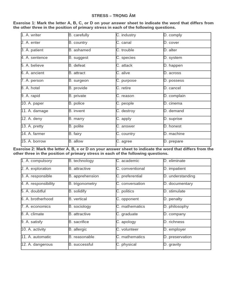Stress Pattern Exercises | PDF