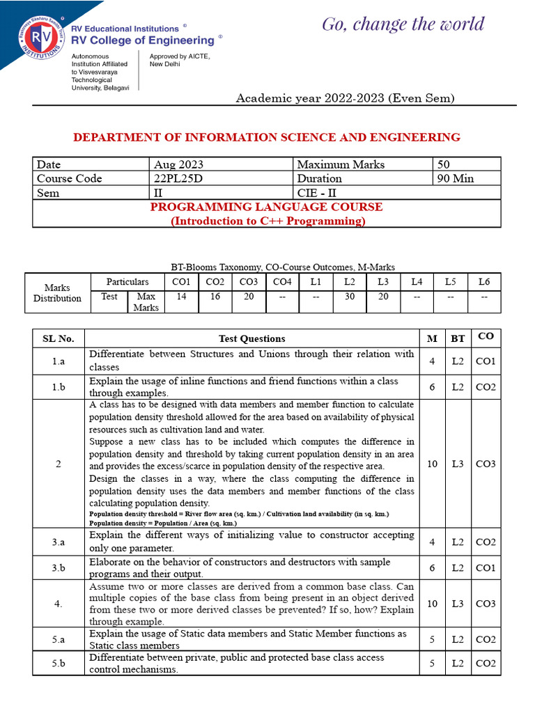 2022 C++ CIE 2 | PDF | Method (Computer Programming) | C++