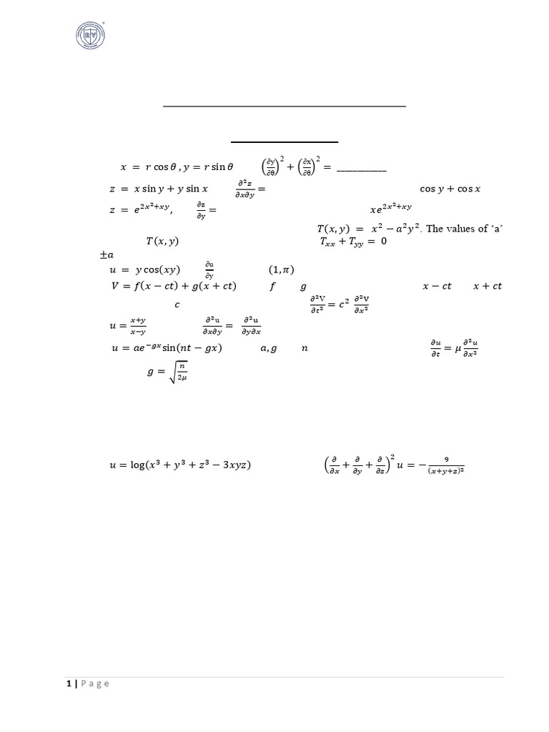 Unit Iii Multivariable Functions And Partial Differentiation Tutorial Sheets Pdf Derivative