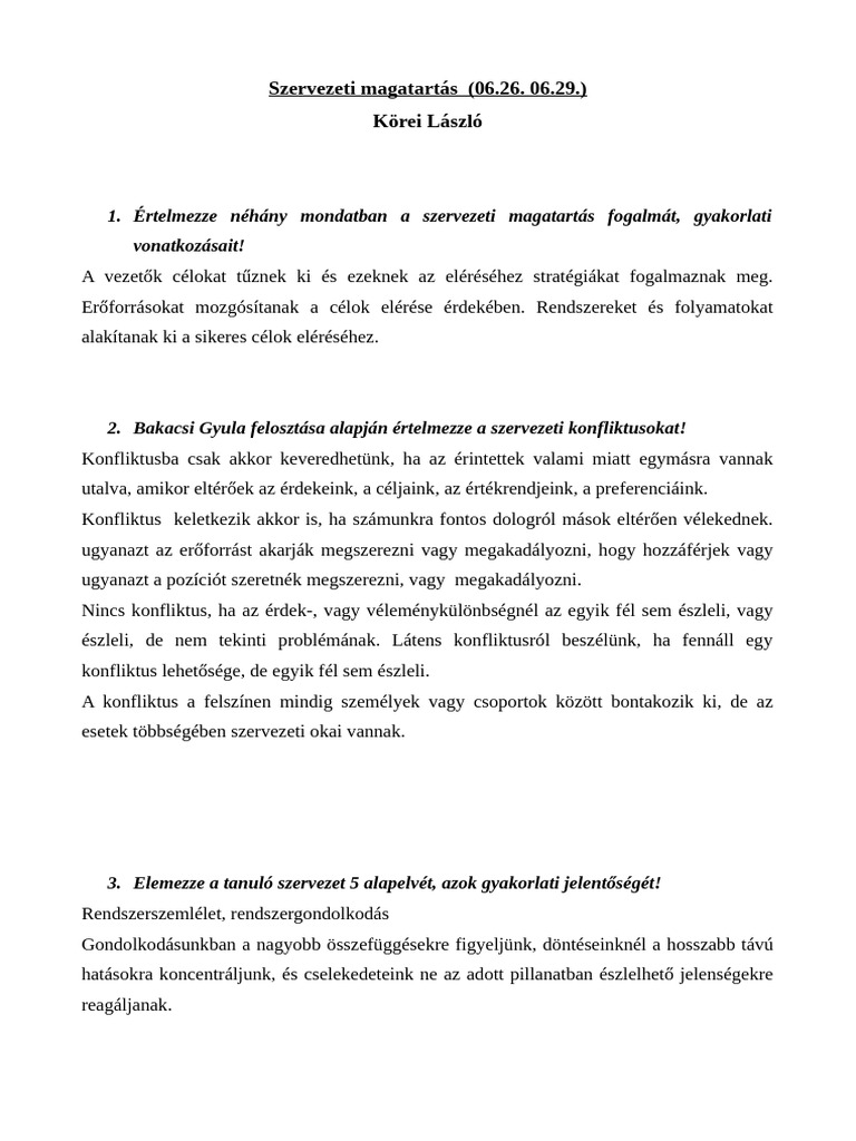 Szervezeti Magatartás Vizsga | PDF