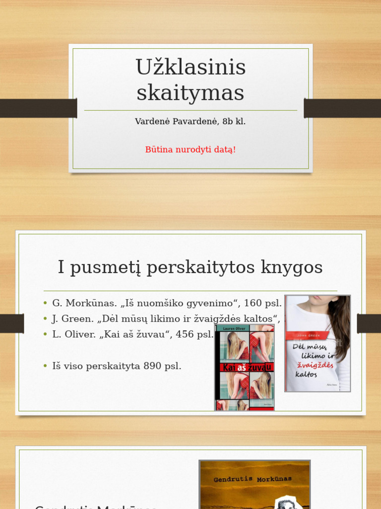 Uzklasinio Skaitymo 7-8kl Skaidriu Pavyzdys | PDF