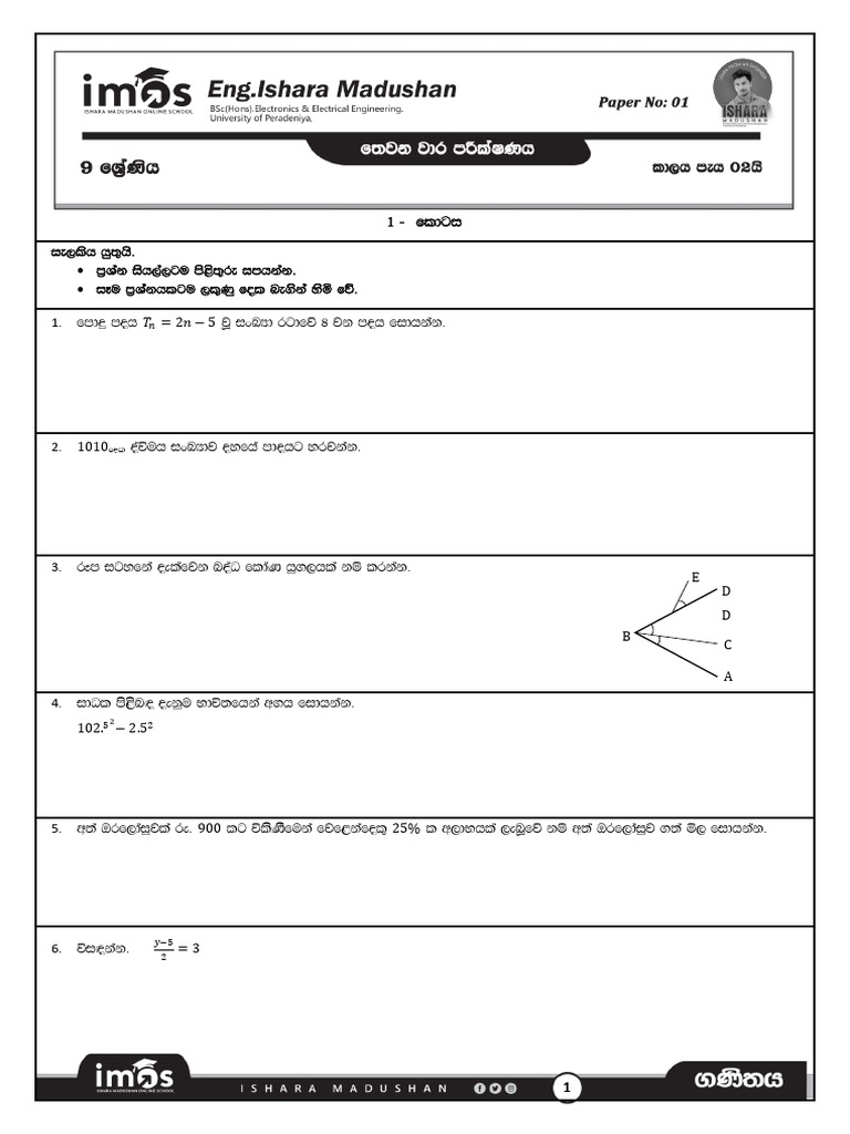 Grade 09 - 3rd Term Test - 2019 SM | PDF