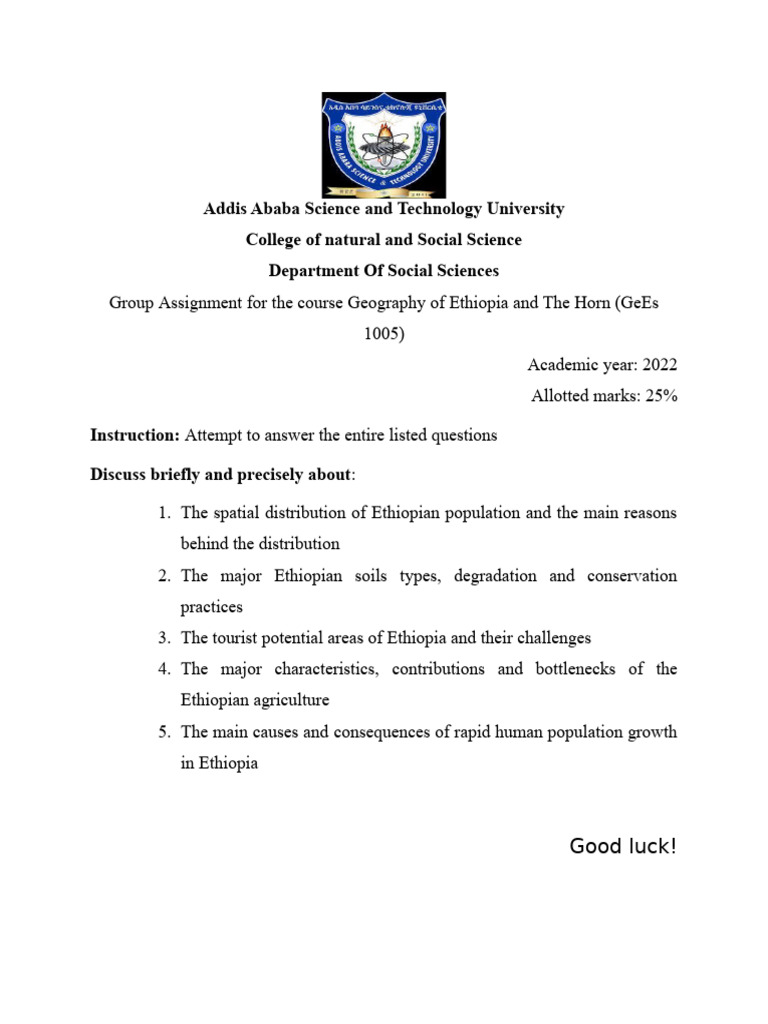 Geography Assignment 1 (AASTU) | PDF