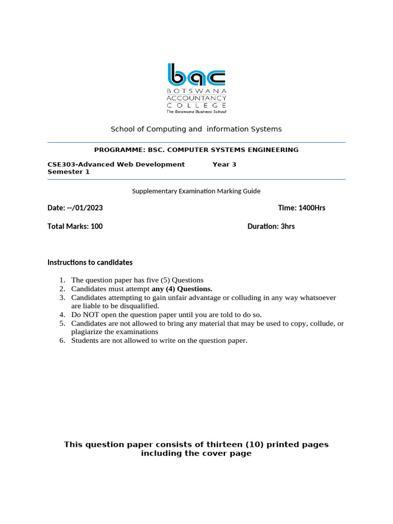 Cse300 Advanced Web Sup Exam December 2022 MG | PDF | Web Server ...