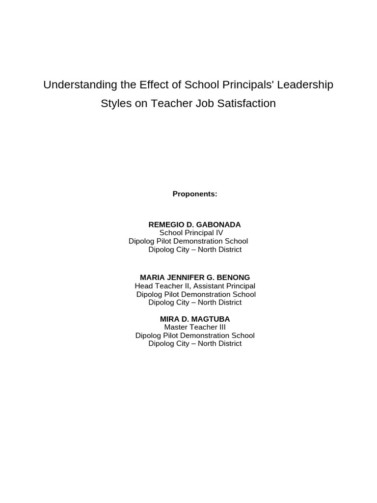 Understanding The Effect of School Principals' Leadership Styles On ...