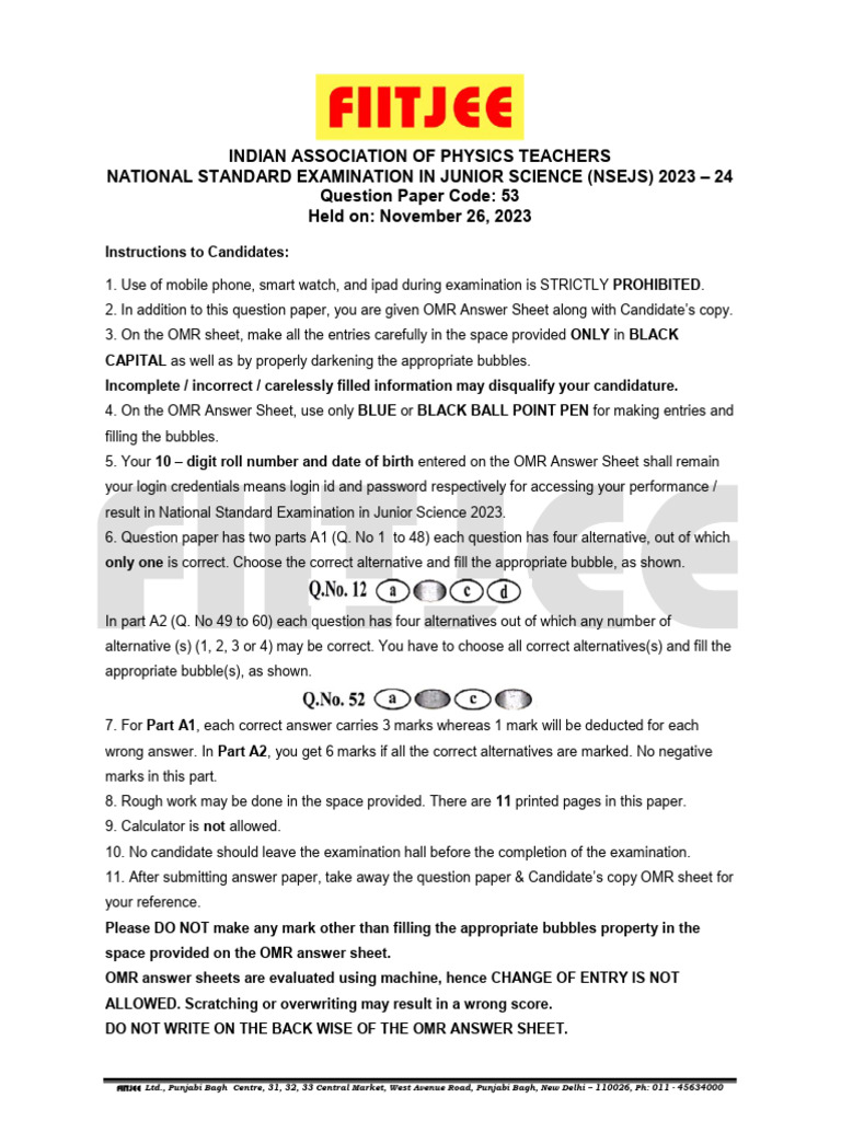 Nsejs 2023 Fiitjee Answer Keys Solutions Updated | PDF | Epithelium ...