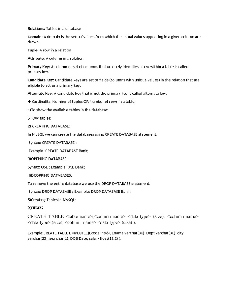 Database Tables and SQL Commands | PDF