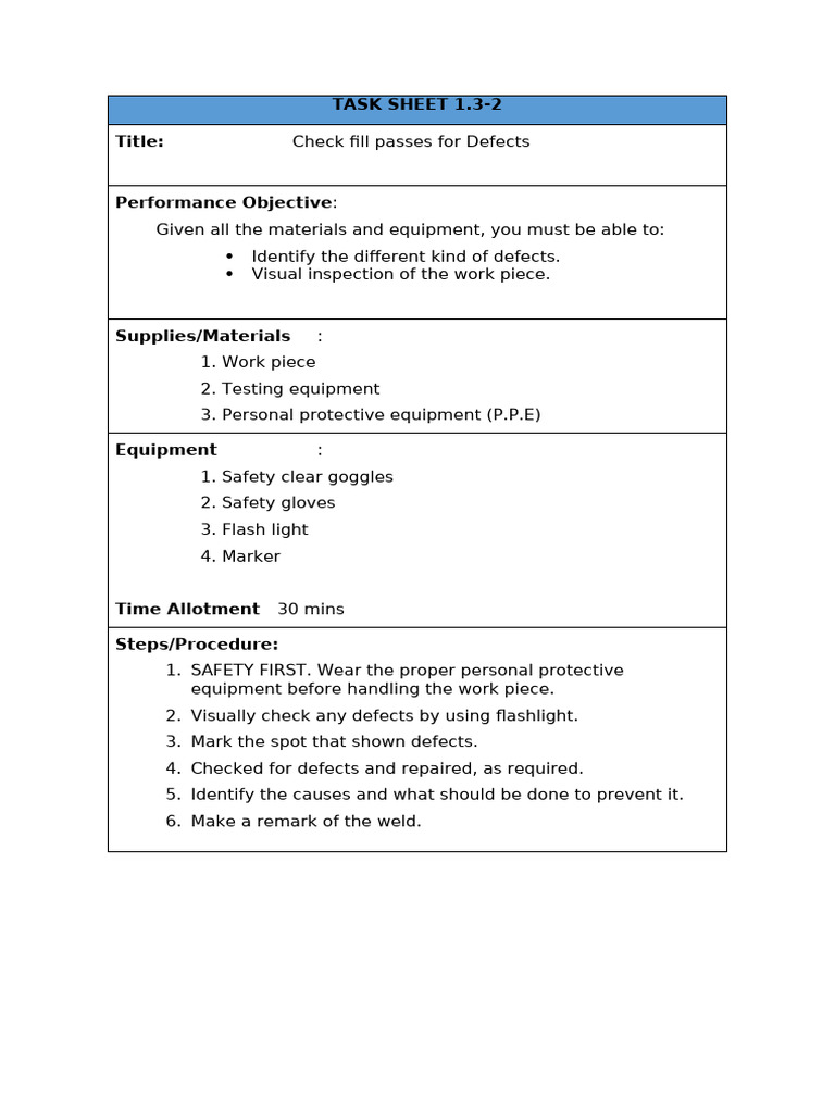Inspect Fill Passes for Defects | PDF