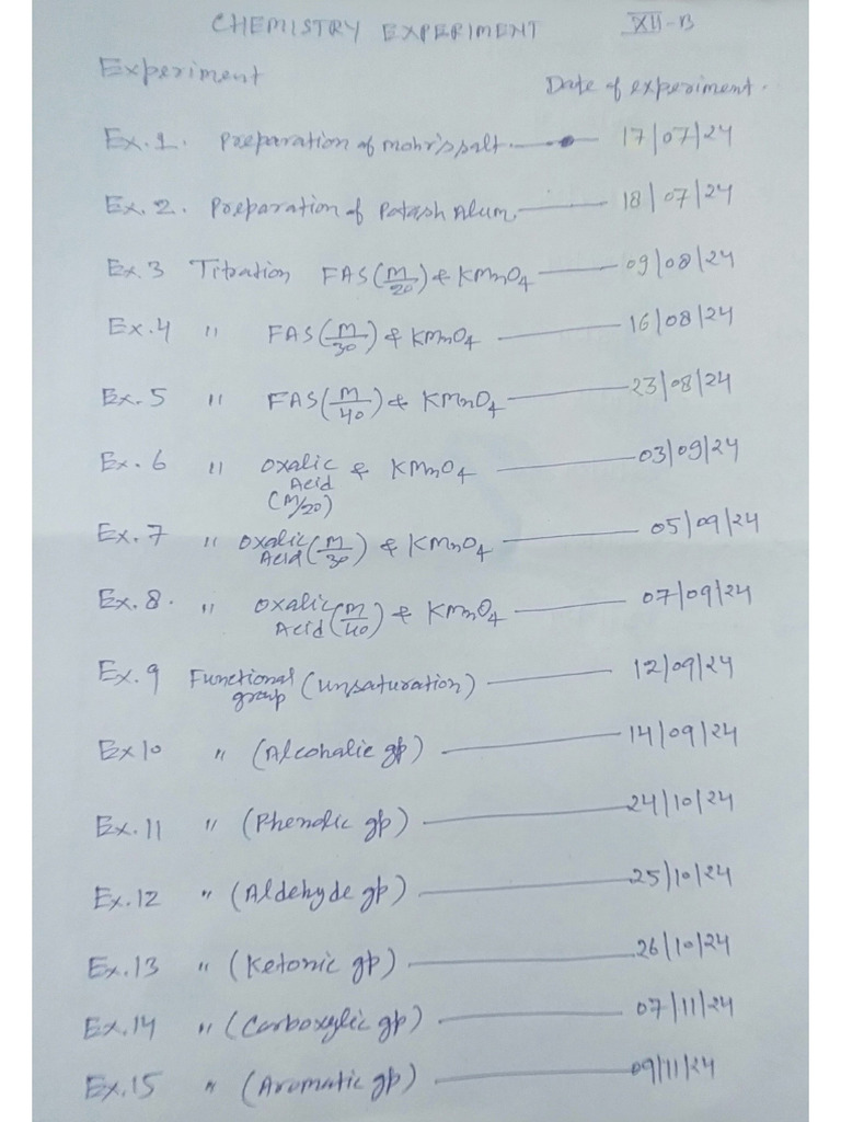 Class 12 B Date of Experiments Chemistry | PDF