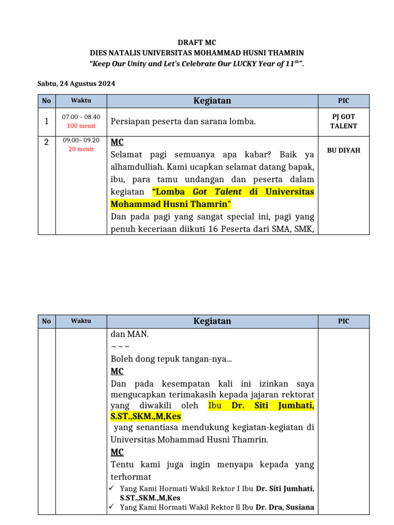 DRAFT MC GOT TALENT | PDF